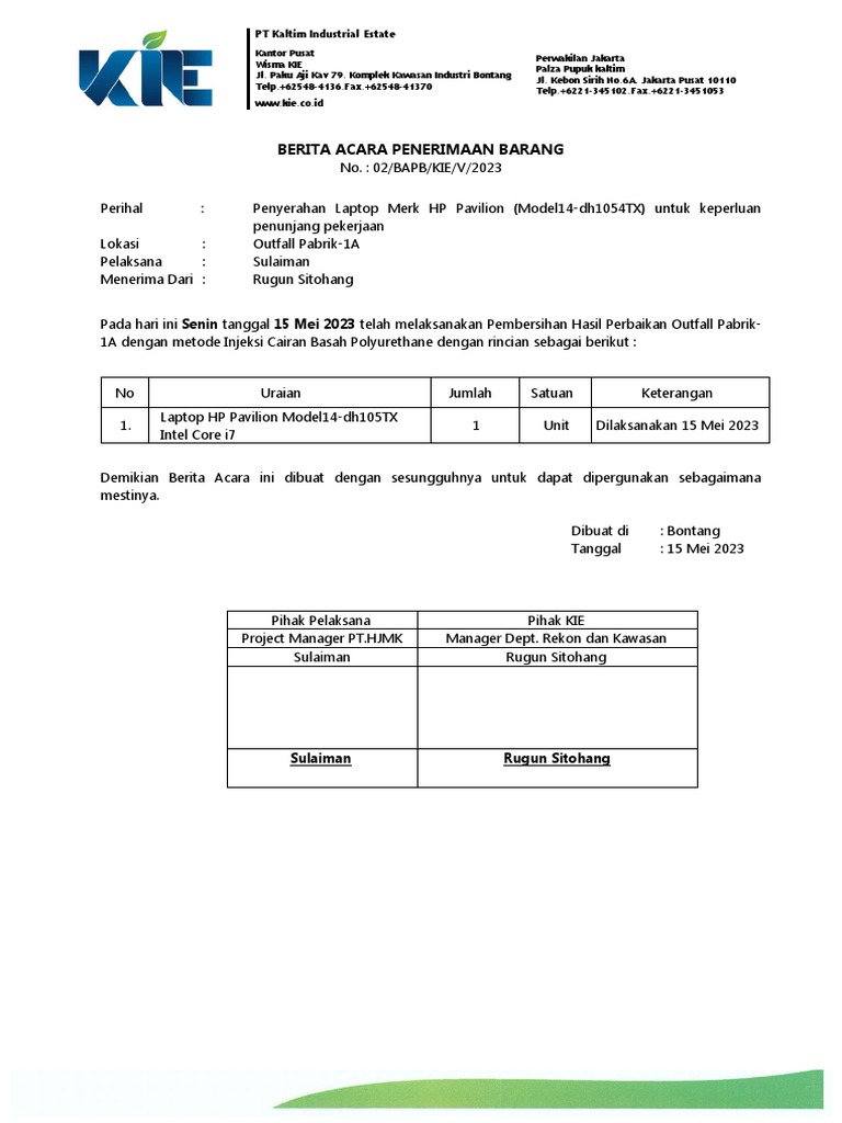 Form BA Serah Terima Laptop | PDF
