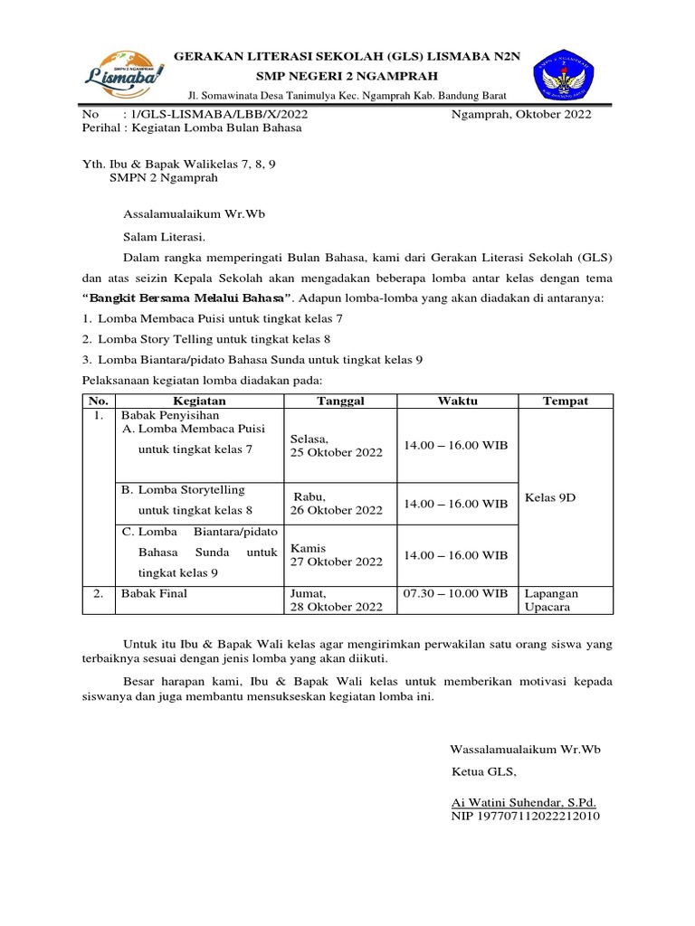 Surat Pemberitahuan Lomba Bulan Bahasa 2022 Pdf