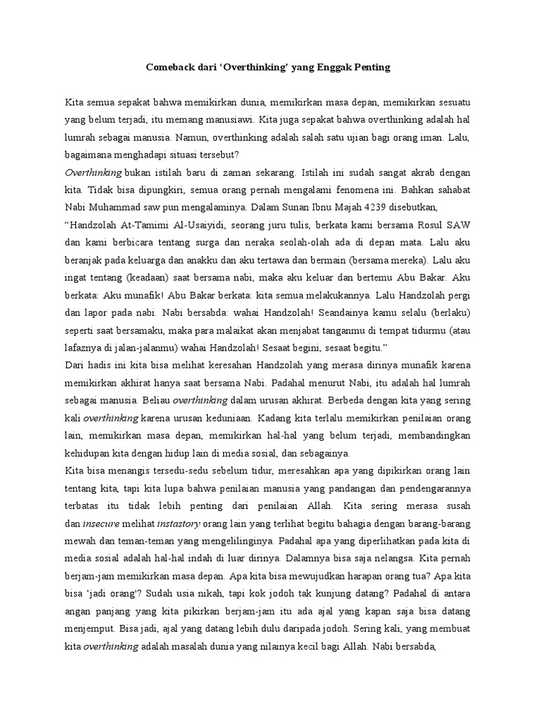 Comeback Dari Overthinking Yang Enggak Penting | PDF