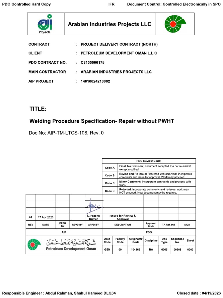 Wps 108 Repair Without PWHT Code B | PDF