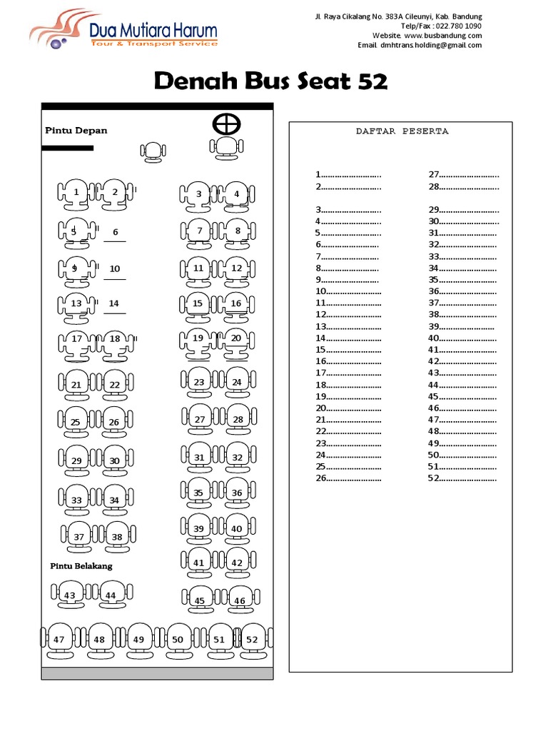 Denah Bus Seat 52 | PDF
