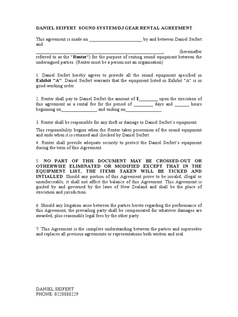 Sound System Rental Agreement | PDF | Renting | Business Law