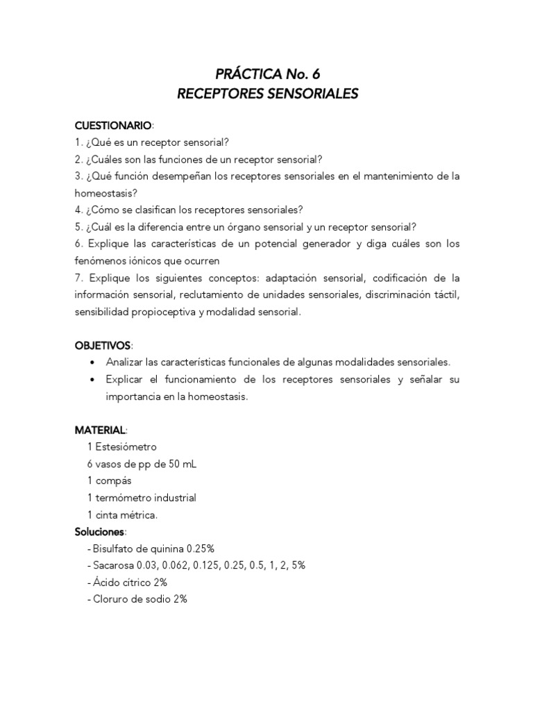 PRÁCTICA No. 6 Receptores Sensoriales (1) | PDF