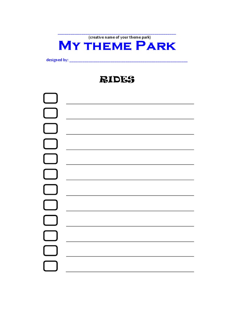 My Theme Park Worksheets | PDF