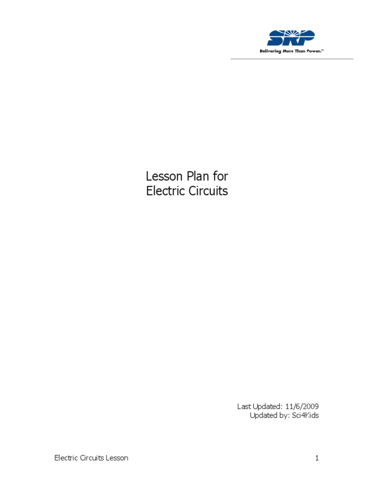 Lesson Plan For Electric Circuits: Last Updated: 11/6/2009 Updated By ...