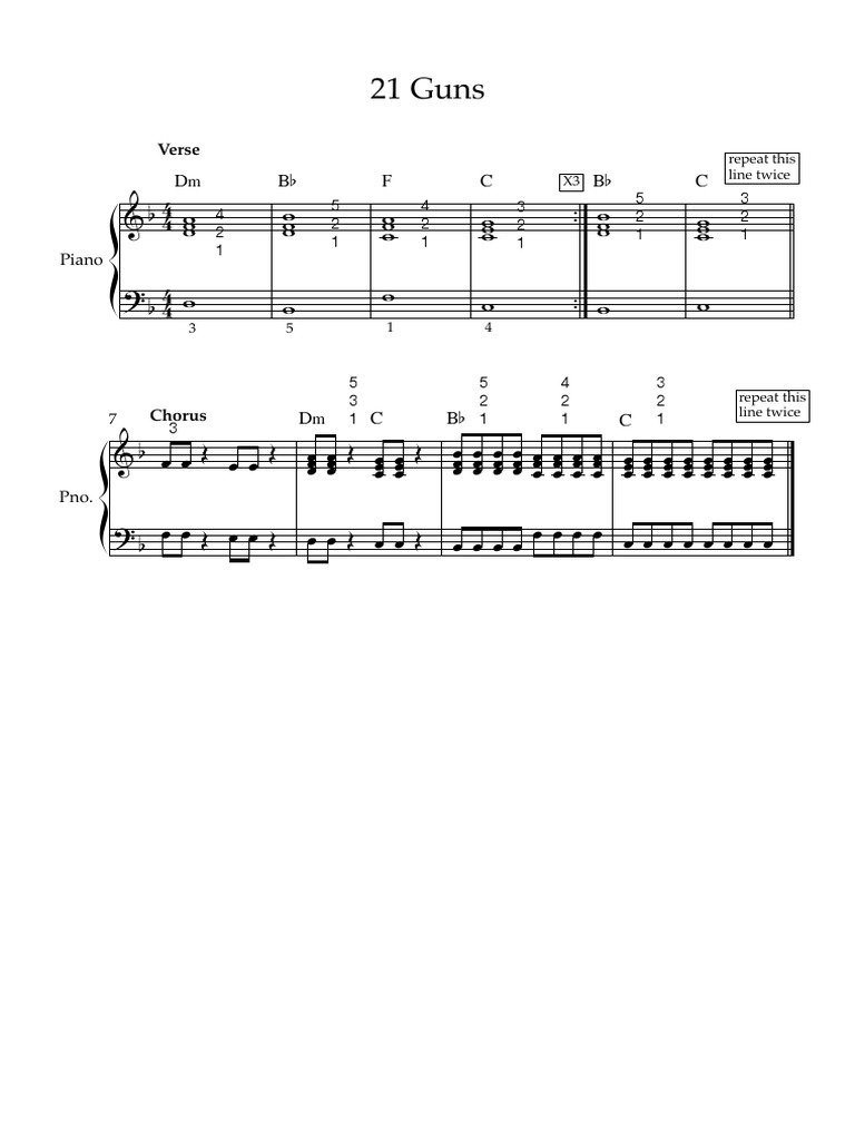 21 Guns Easy Piano - Full Score | PDF