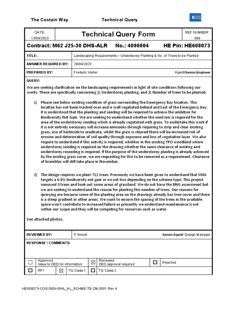 Technical Query Form: Contract: M62 J25-30 DHS-ALR No.: 4090004 HE Pin ...