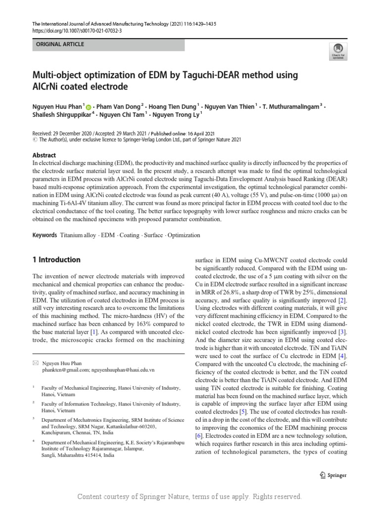 3.multi-Object Optimization of EDM by Taguchi-DeAR M | PDF | Physical Sciences | Materials