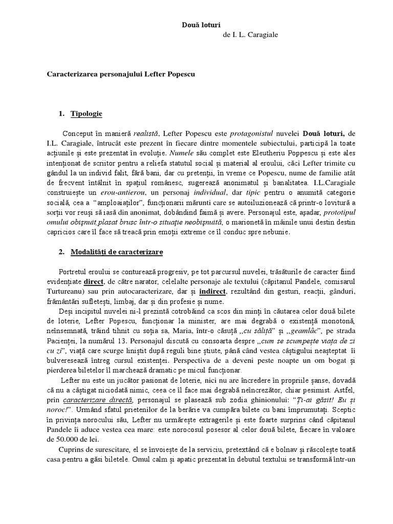 Lefter Popescu Caracterizare | PDF