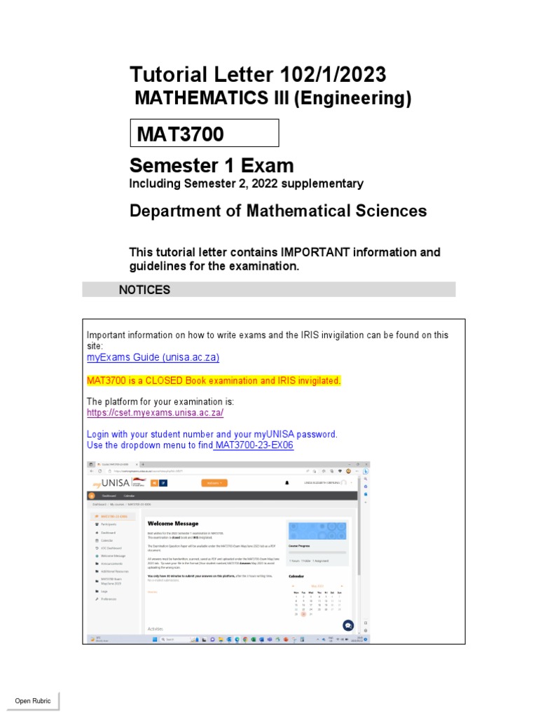 MAT3700 - TL - 102 - 2023-Guidelines For Exam | PDF