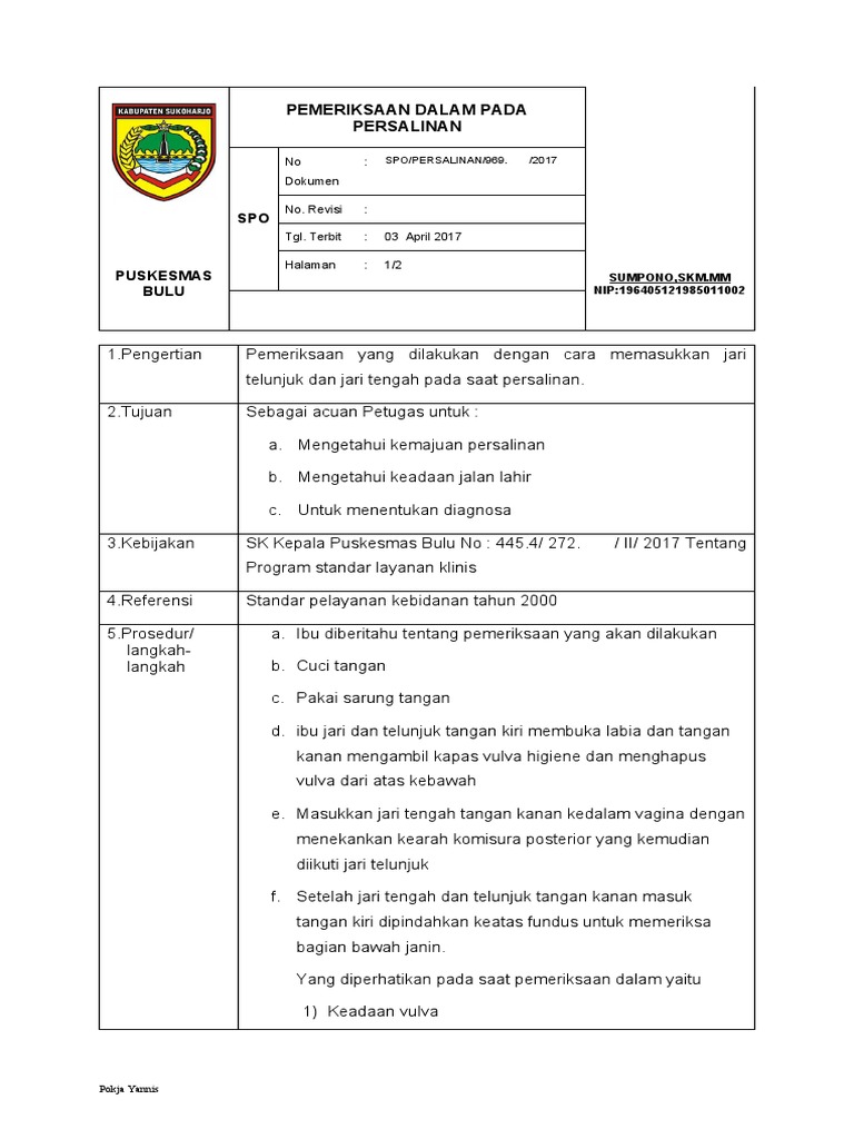 2. Spo Pemeriksaan Dalam Pada Persalinan | PDF