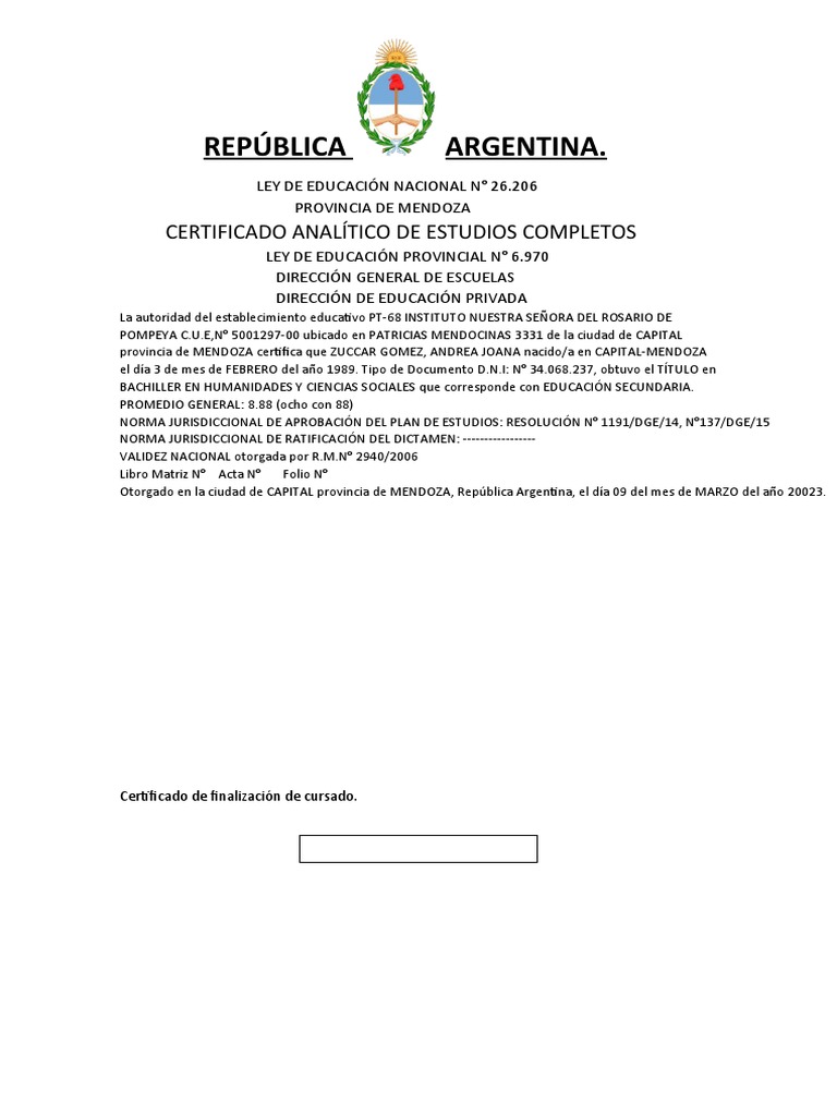 Certificado Analitico | PDF