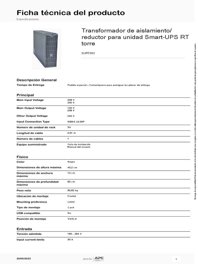 Transformador Smart-UPS SURT003 | PDF