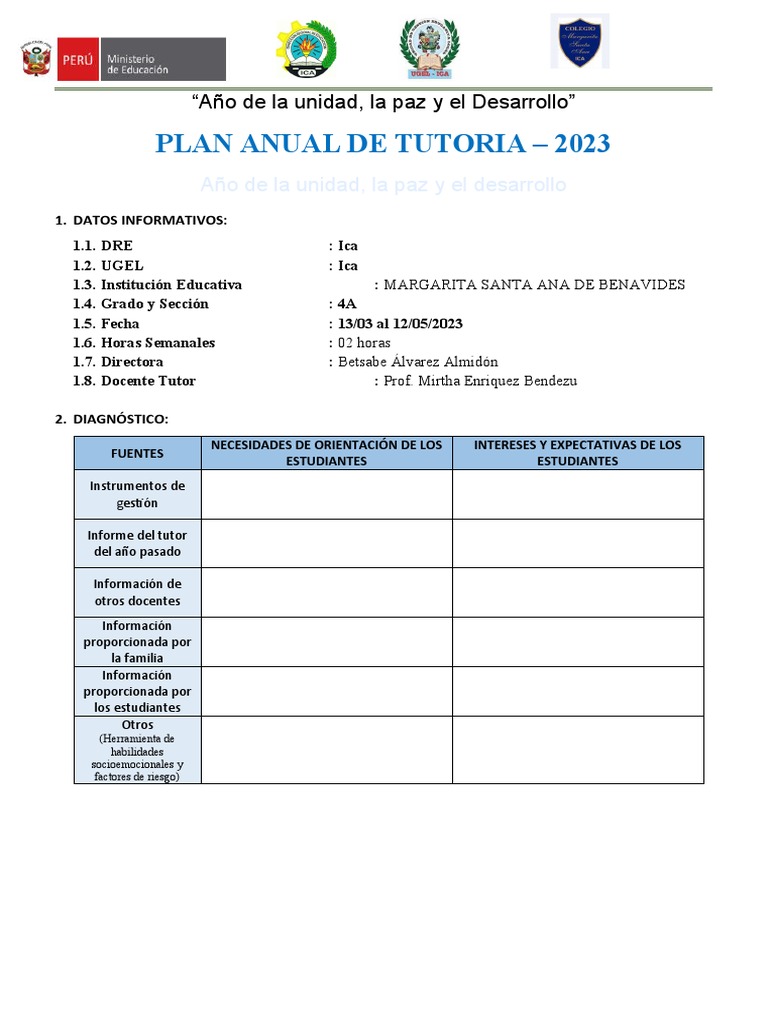 Plan Toe de Aula MSB - 2023 | PDF | Relaciones personales, crianza y ...