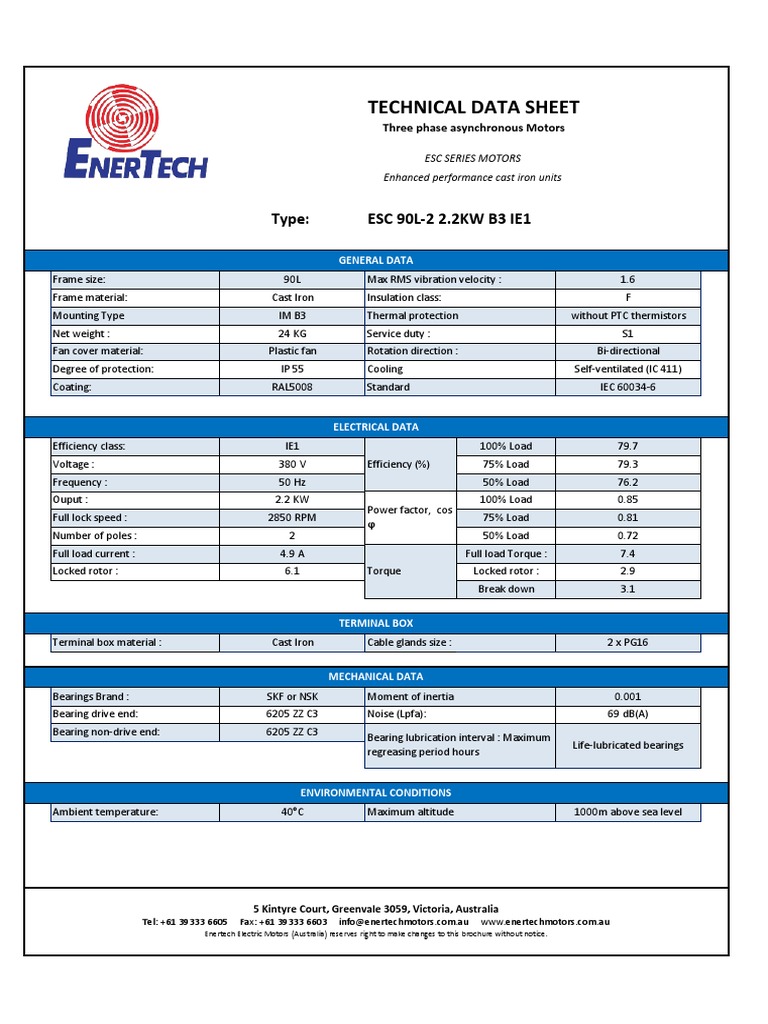 ESC 90L-2 2.2kW B3 IE1 - DATASHEET | PDF