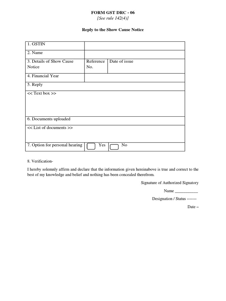 GST Show Cause Notice Response Form | PDF