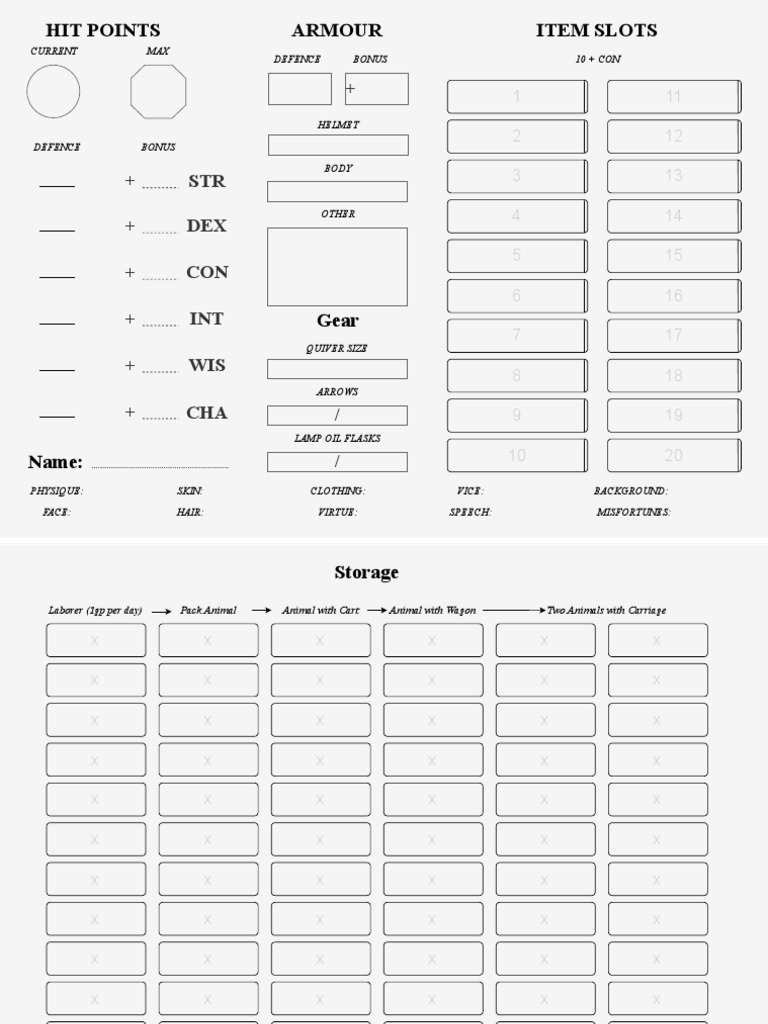 Knave Character Sheet HS | PDF