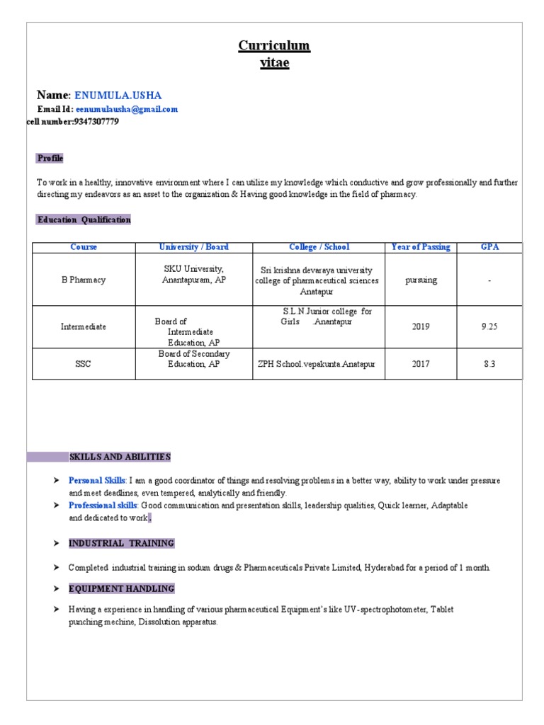 Usha Resume 1 | Download Free PDF | Cognition