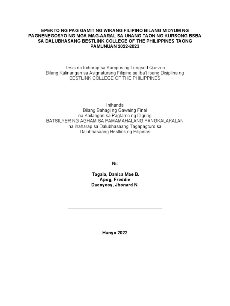 Pagnenegosyo Gamit Ang Wikang Filipino | PDF