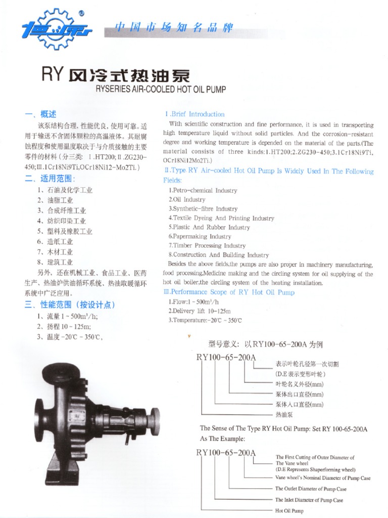 RY Air-Cooled Hot Oil Pumps | PDF