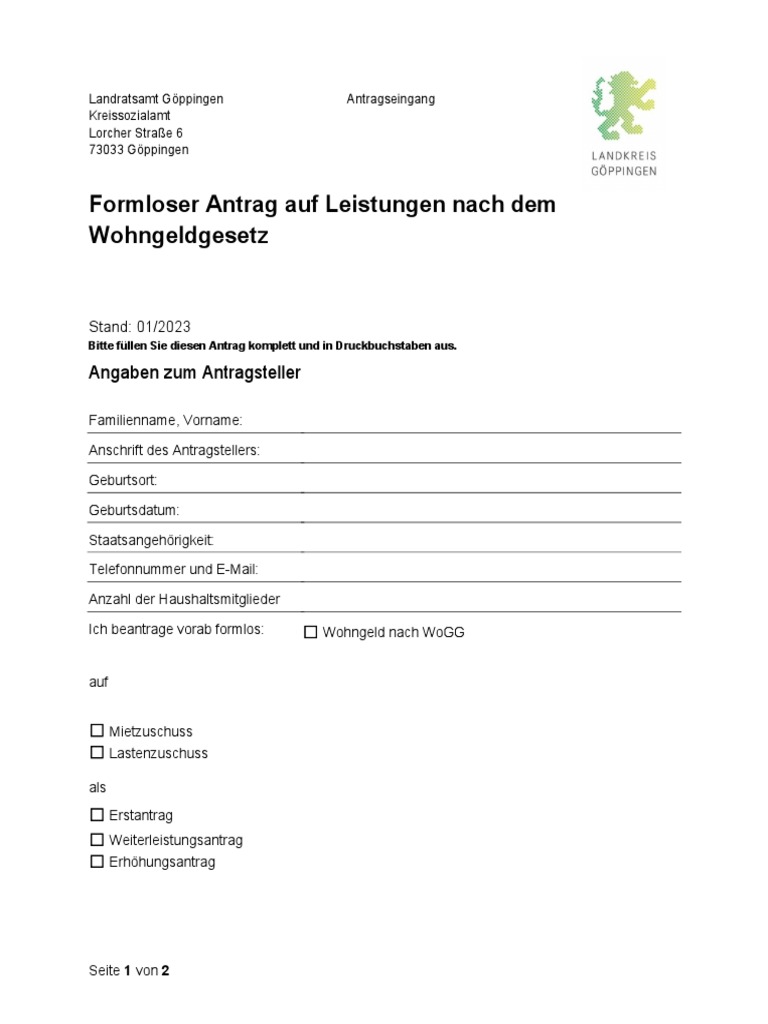 Formloser Wohngeldantrag Av | PDF