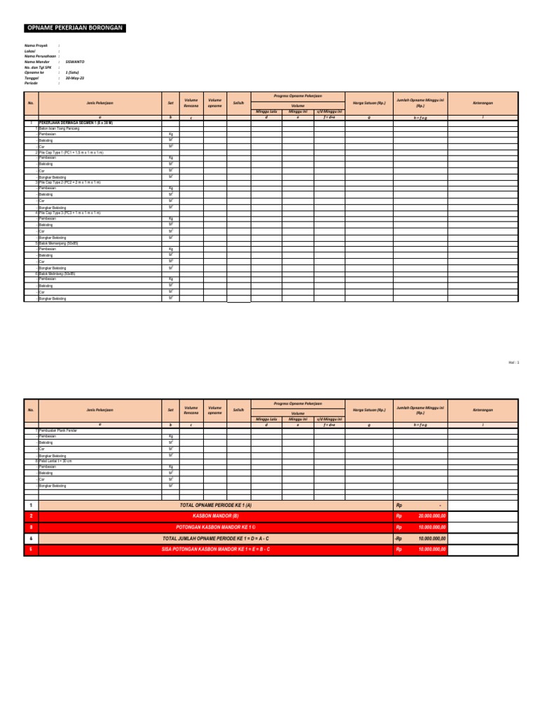 Contoh Format Opname Pekerjaan Proyek | PDF