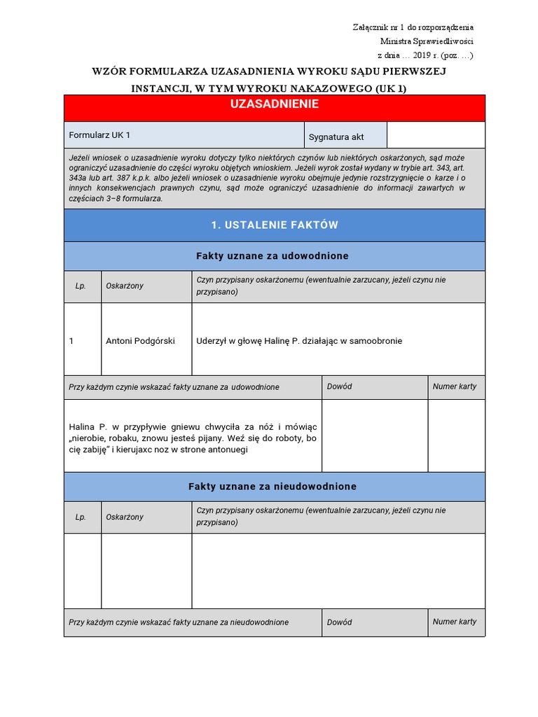 Formularz Uzasadnienia Wyroku | PDF