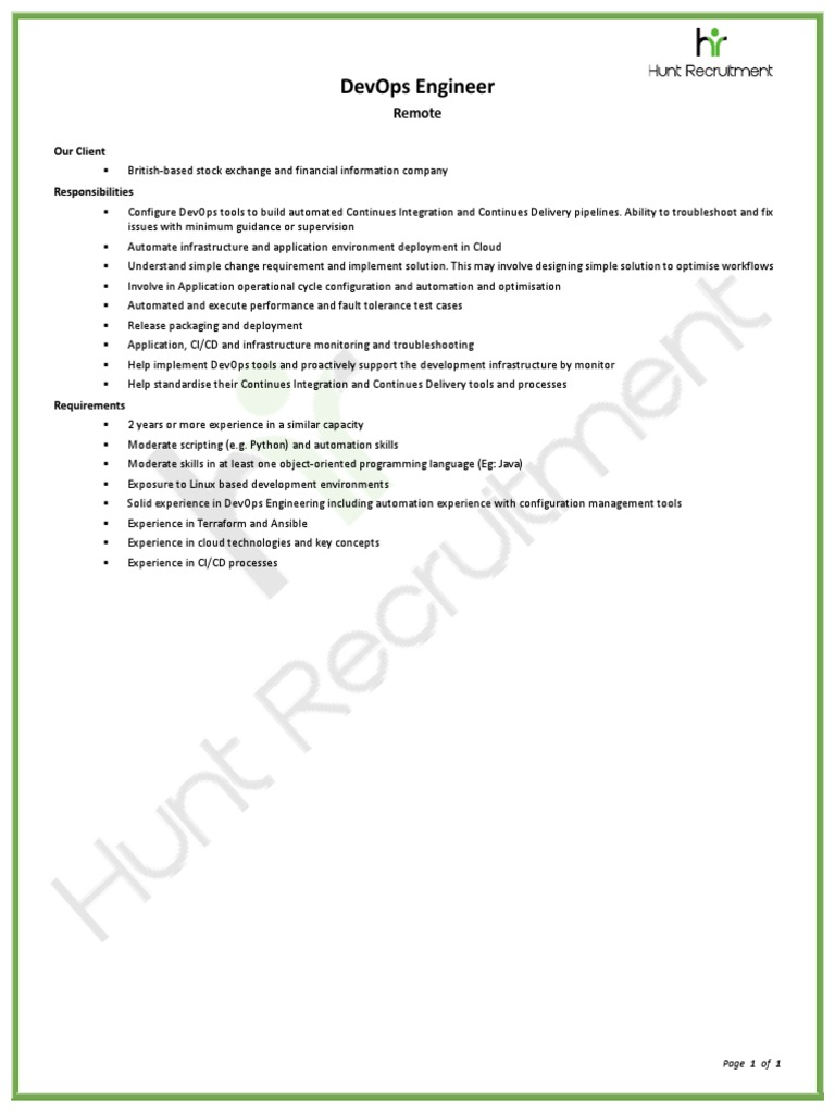 JD Senior DevOps Engineer | PDF