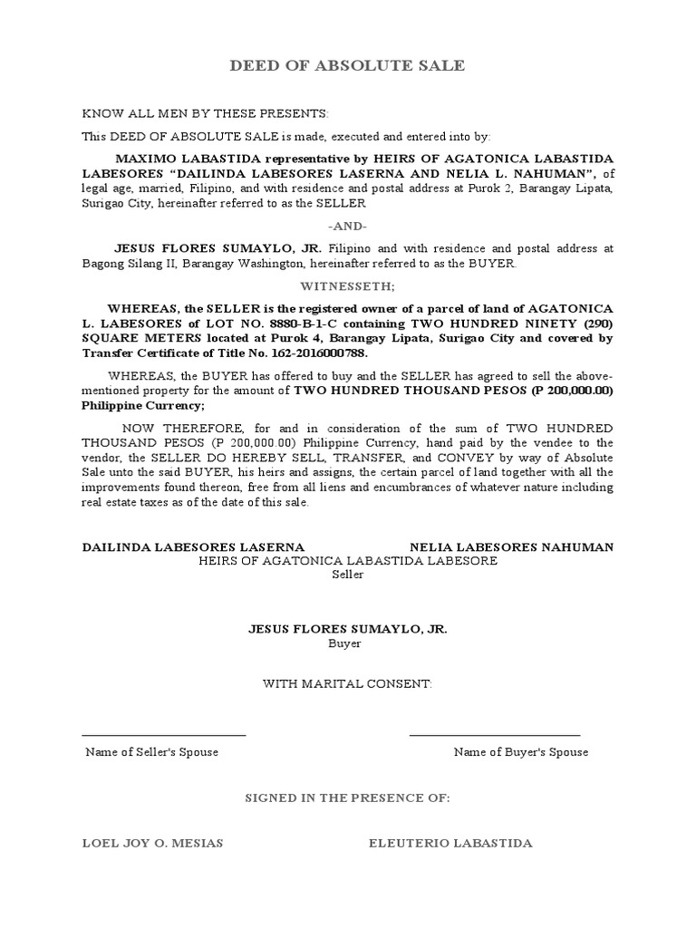Deed of Absolute Sale | PDF