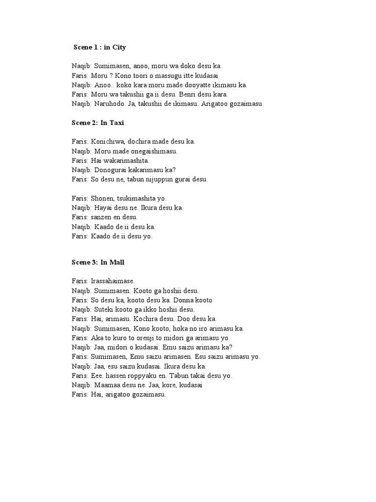 Japanese Taxi Role Play Script | PDF | Foreign Language Studies | Lifestyle