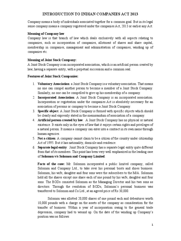 Company Law Unit 1 | PDF