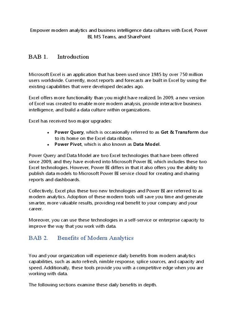 Empower Modern Analytics and Business Intelligence Data Cultures With Excel, Power BI, MS Teams ...