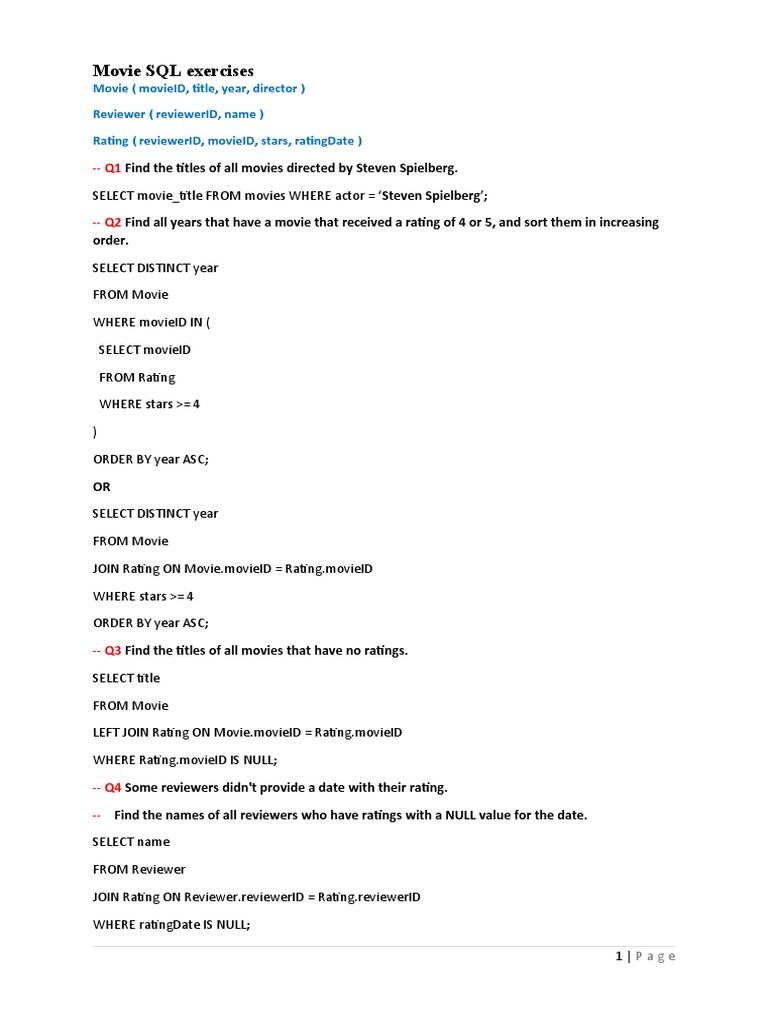 Movie Rating SQL With Solutions | PDF