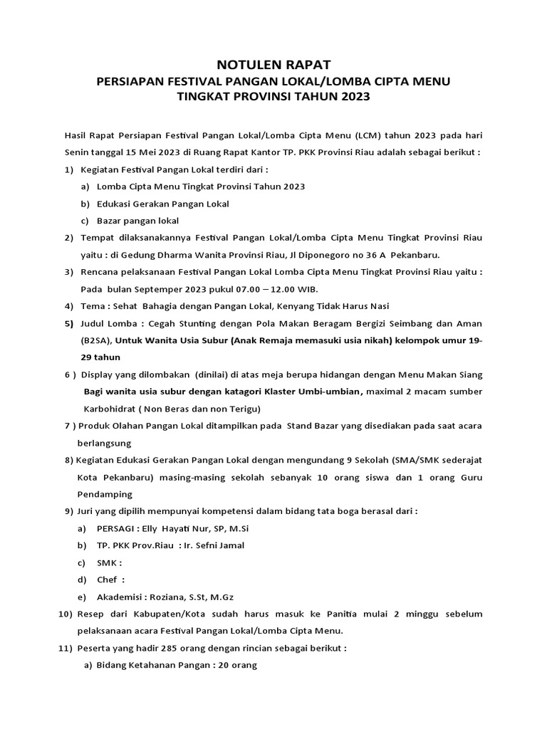 Notulen Rapat Festival Pangan Lokal 2023 | PDF | Kesehatan Holistik