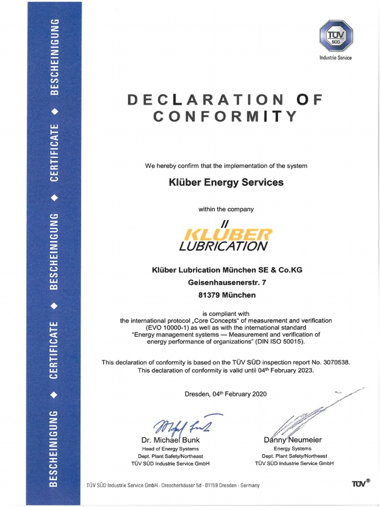 Declaration of Conformity TUV SUD | PDF