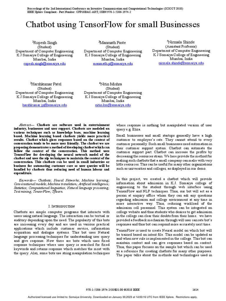 Chatbot Using TensorFlow For Small Businesses | PDF | Cognitive Science ... Chatbot Using TensorFlow For Small Businesses | PDF | Cognitive Science ...