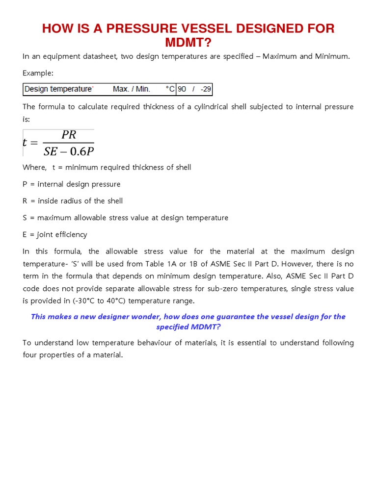 How Is A Pressure Vessel Designed For MDMT | PDF
