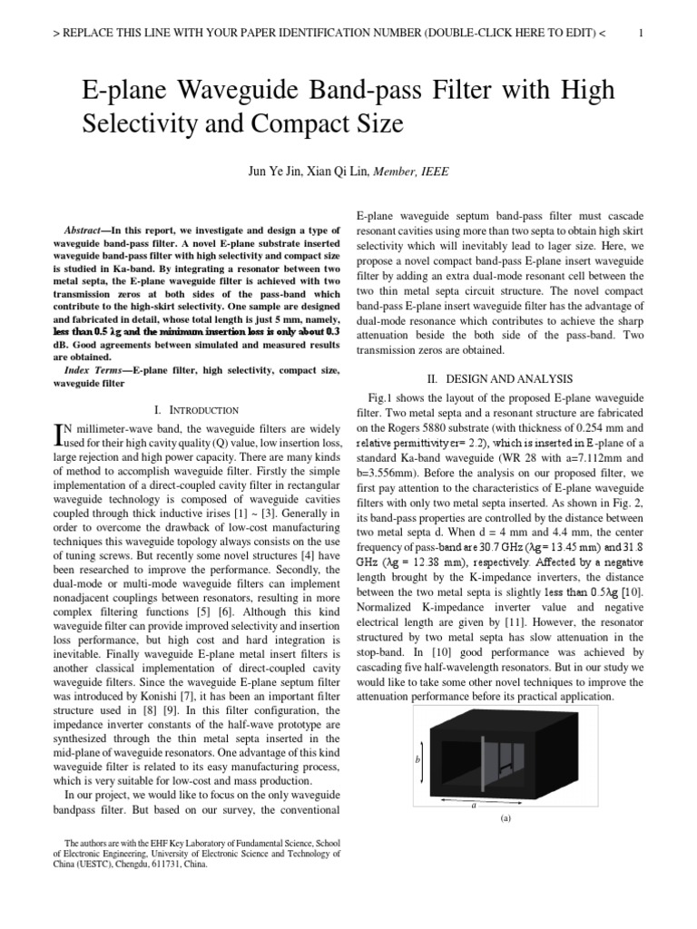E Plane waveguide bandpass filter with high selectivity and compact size | PDF