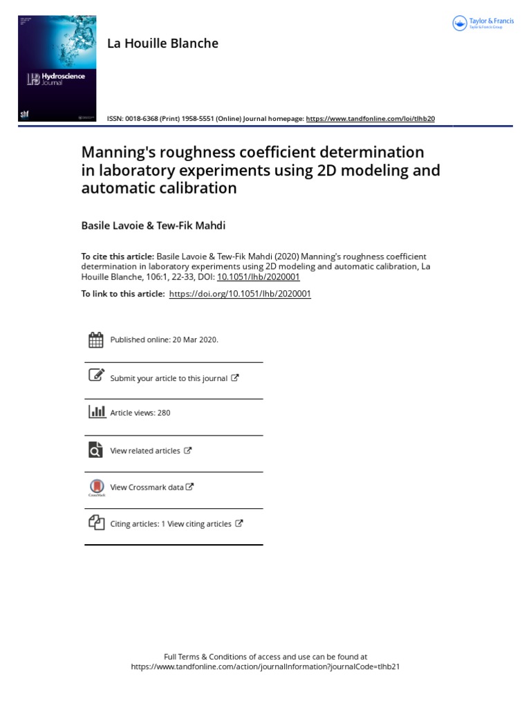 Manning S Roughness Coefficient Determination in Laboratory Experiments ...
