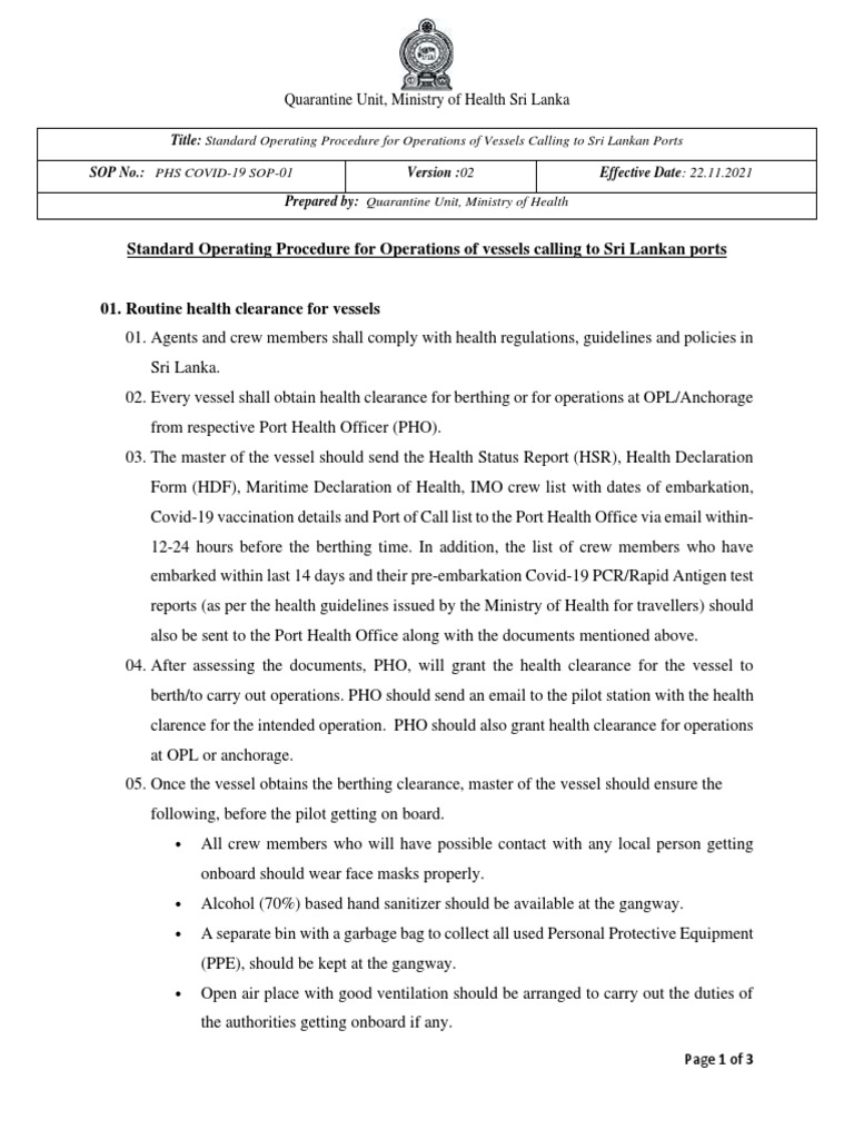 SOP-01-Version-02-Vessel-Operations-1 | PDF | Quarantine | Personal ...