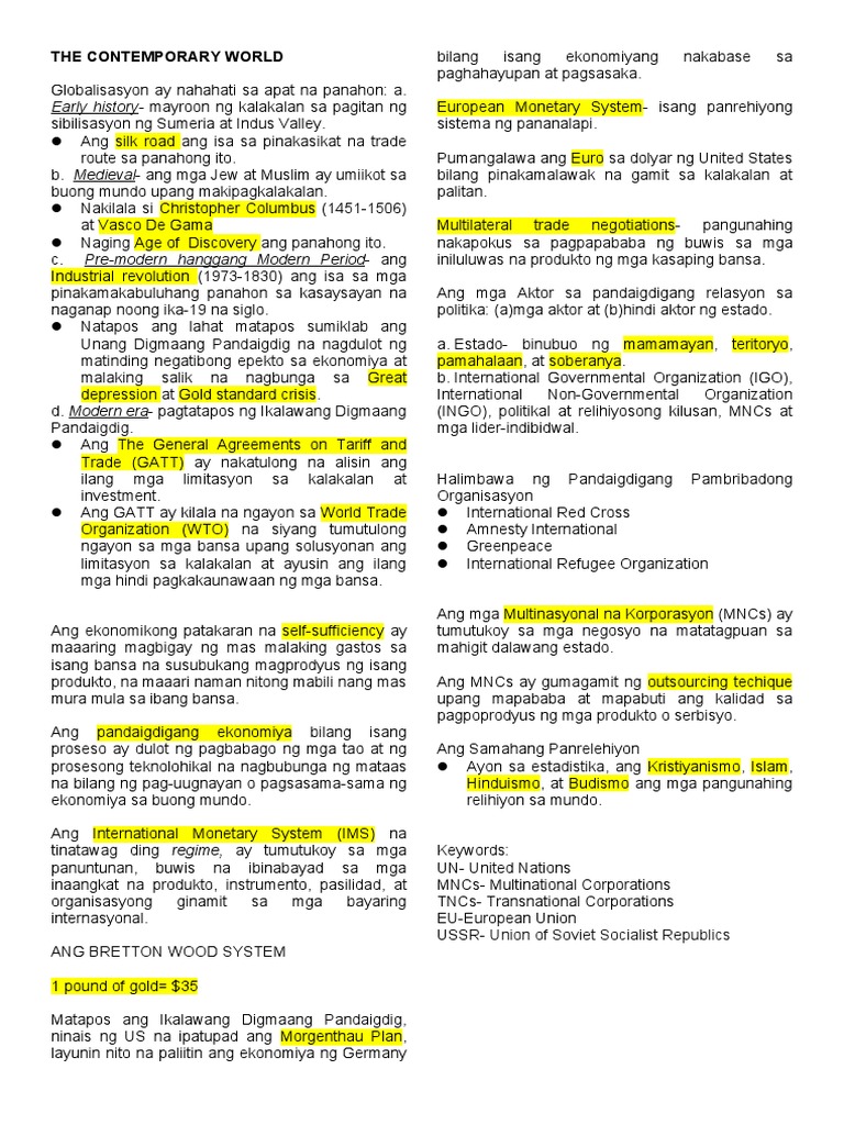 The Contemporary World | PDF