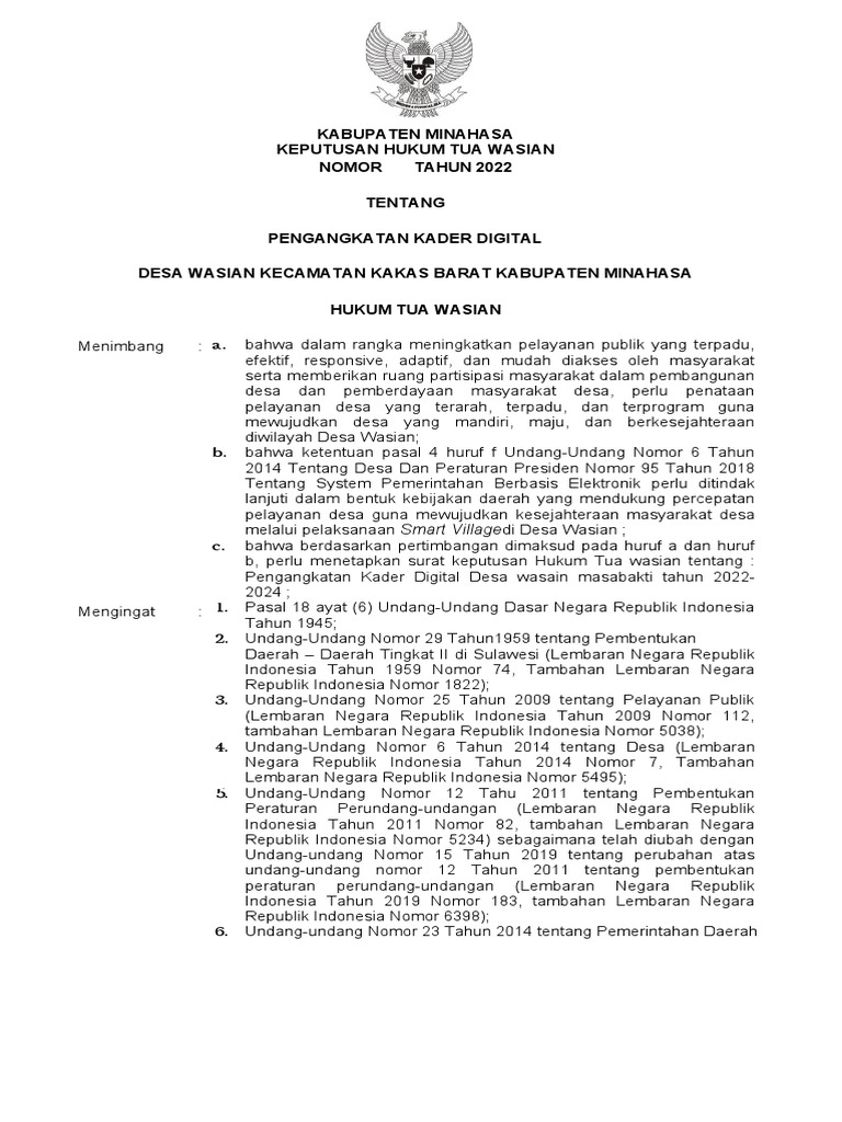 SK Kades Pengangkatan Kader Digital 2022 | PDF