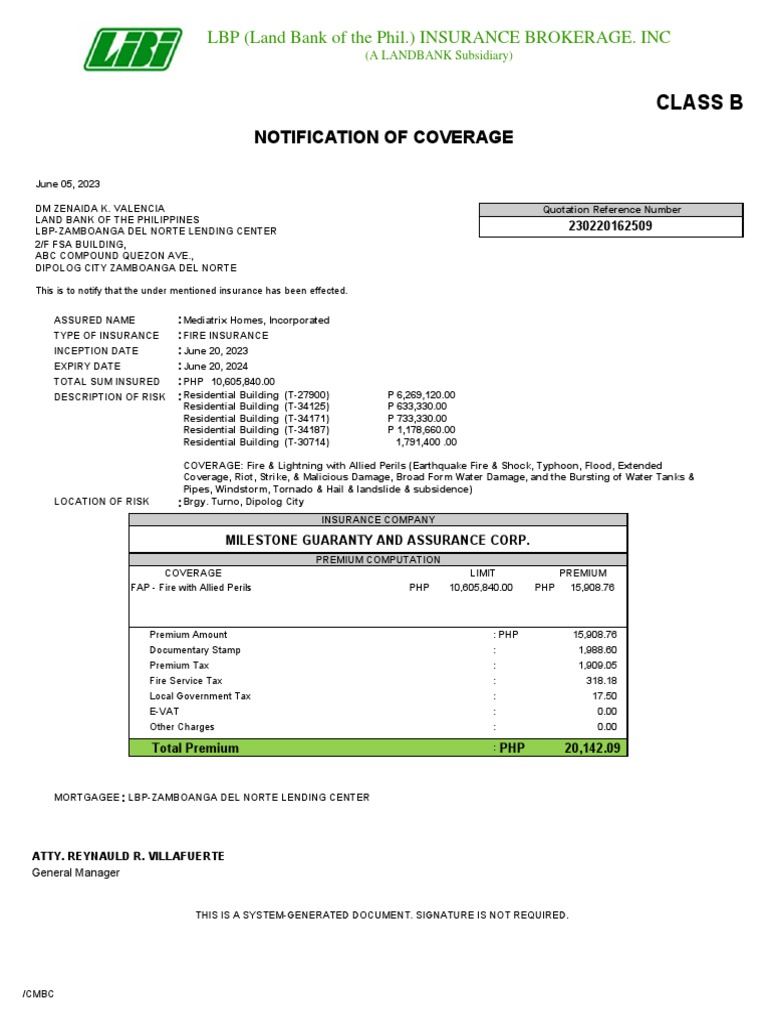 Mediatrix Homes, Inc. Fire Coc June 2023-2024 | PDF | Insurance ...