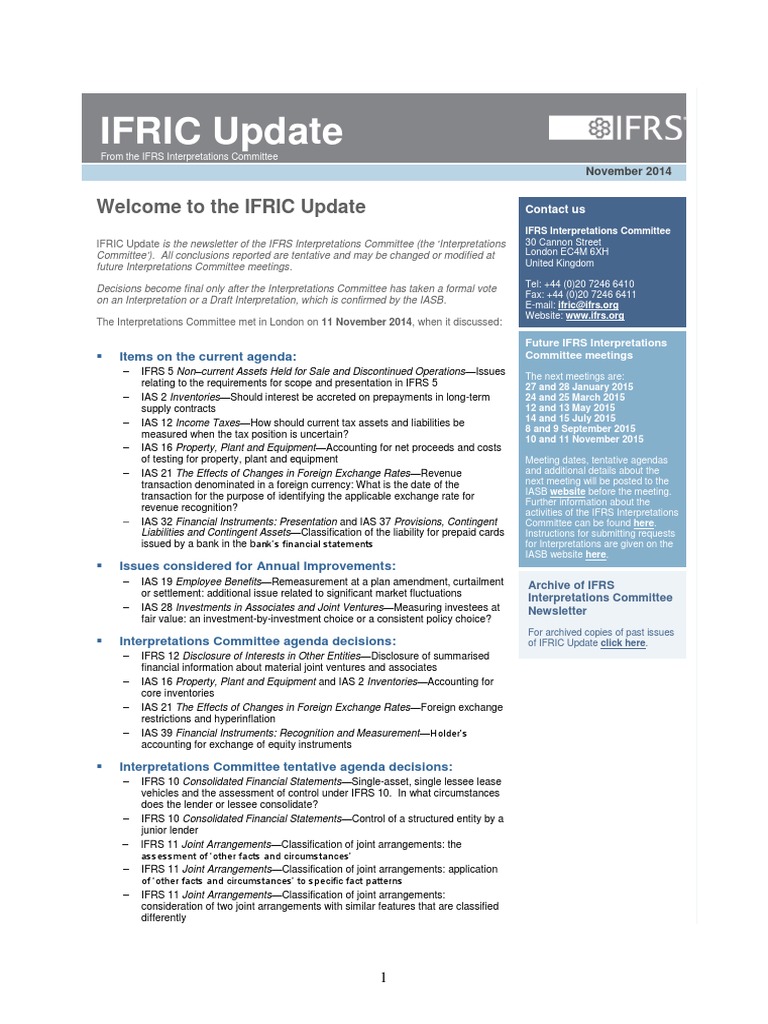 Ifric Update November 2014 | PDF | International Financial Reporting Standards | Fair Value