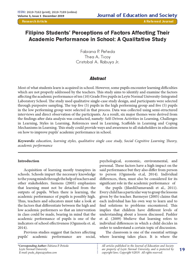 Filipino Students Perceptions of Factors Affecting Their | PDF ...