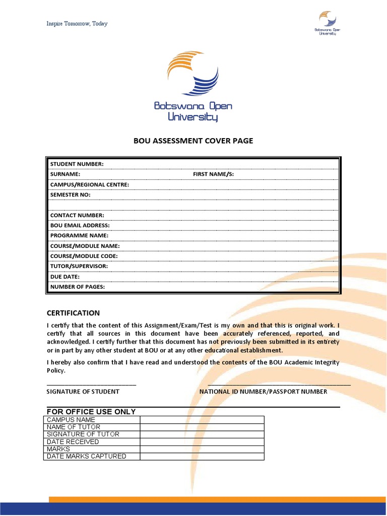 Bou Tertiary Programmes Assignment Cover Page Final | PDF
