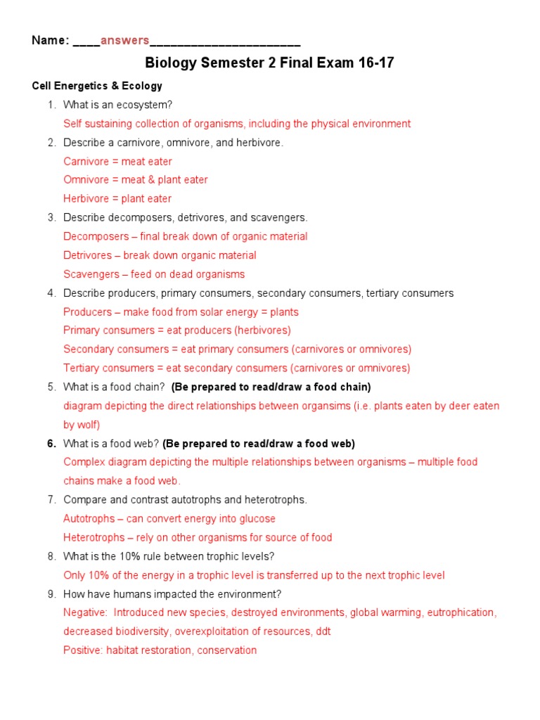Sem 2 Final Exam Review Guide 16-17 Answer | PDF | Genotype | Dominance ...