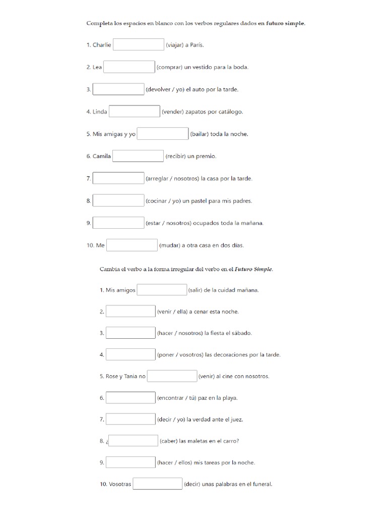 FUTURO SIMPLE EJERCICIOS 2 (TAREA) | PDF