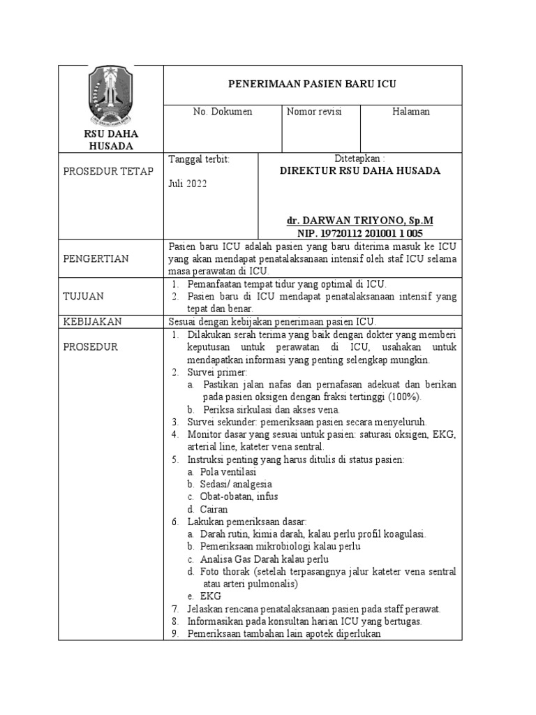 SOP Penerimaan Pasien Baru | PDF