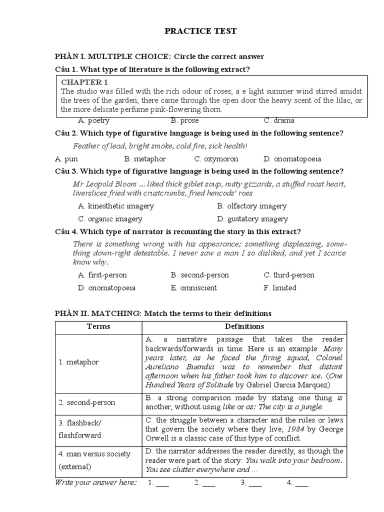 PRACTICE TEST Pathways To Literature | PDF | Great Expectations | Narration